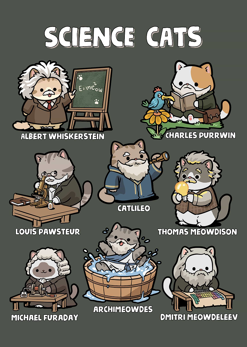 'Science Cats' Poster, picture, metal print, paint by GoshWow | Displate