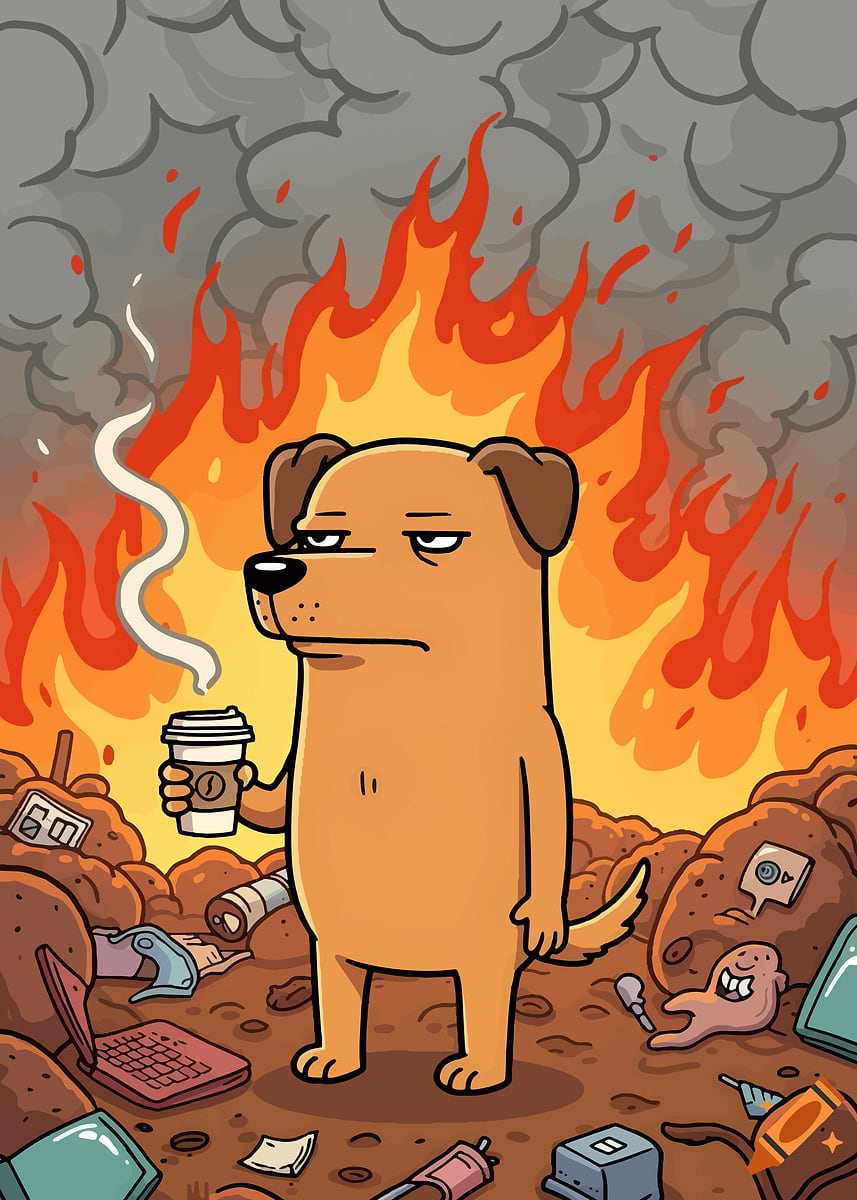 'Dog in a burning world' Poster, picture, metal print, paint by bostera ...