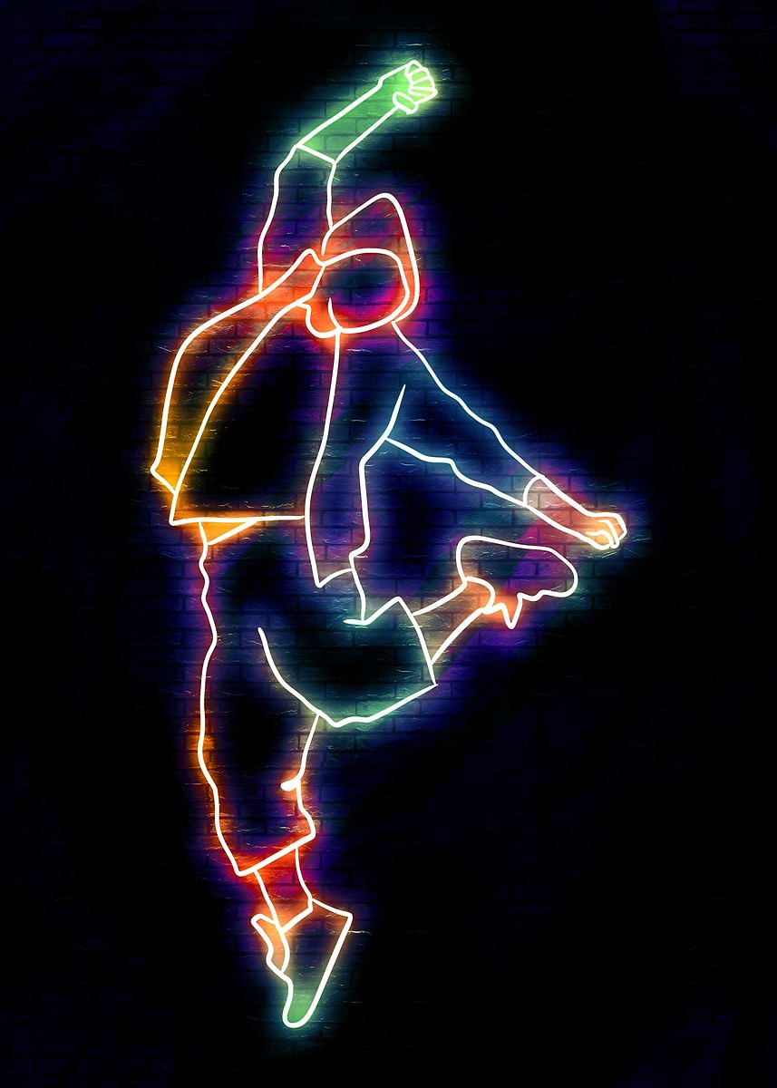 'Neon Dancer on Brick Wall' Poster, picture, metal print, paint by Izmo ...