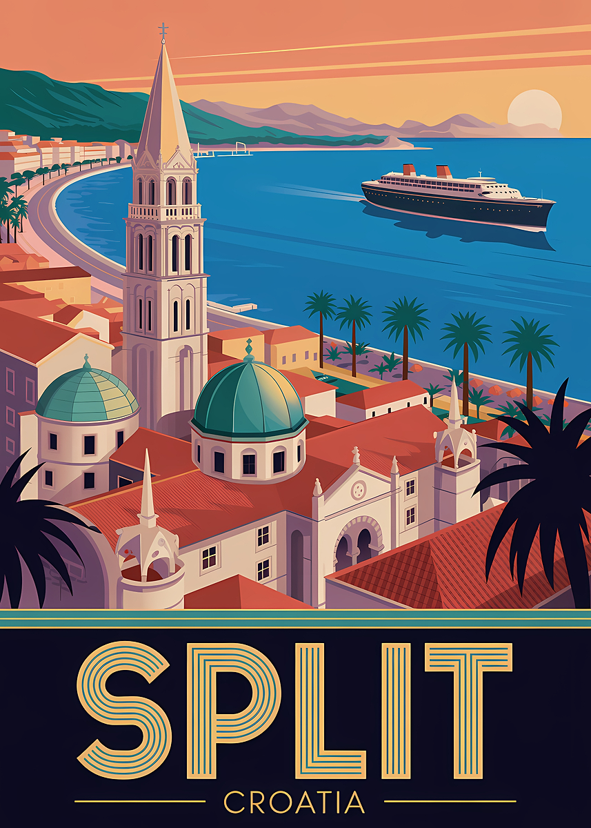 'Split Croatia Travel Poster' Poster, picture, metal print, paint by ...