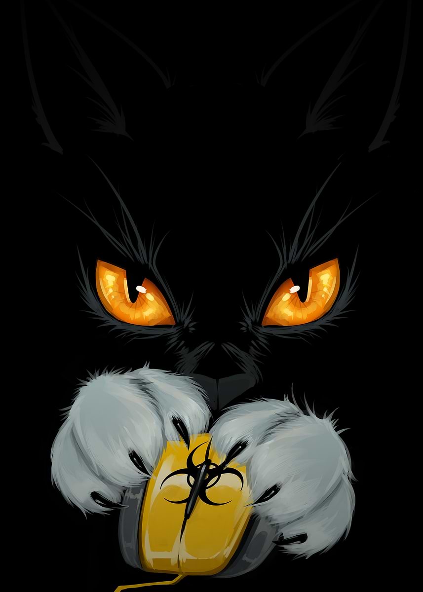 'Black Cat with Biohazard Mouse' Poster, picture, metal print, paint by ...