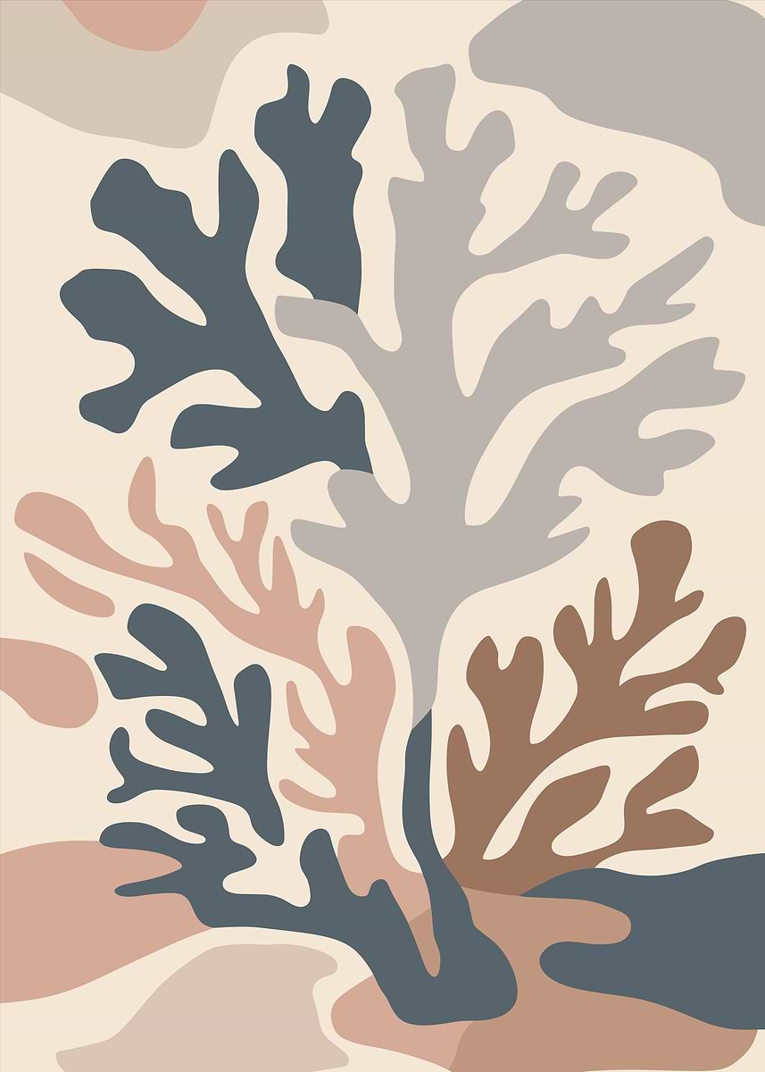 'Abstract Coral Botanical Shapes' Poster, picture, metal print, paint ...