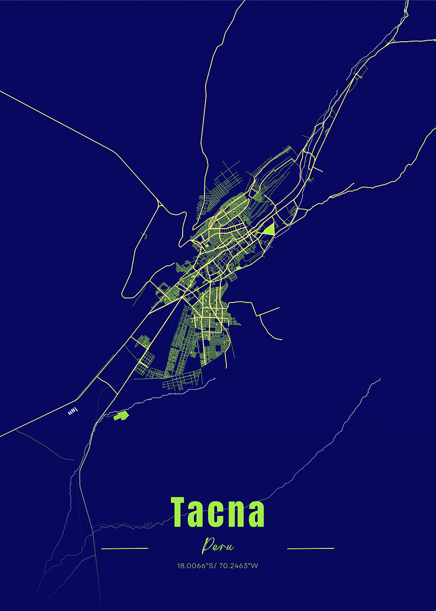 'Tacna Peru Map' Poster, picture, metal print, paint by Benameur | Displate