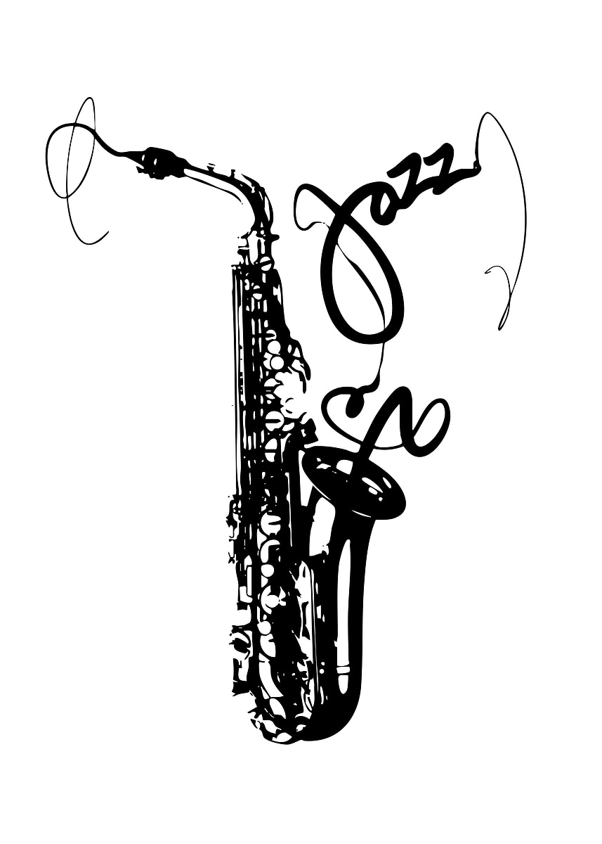 'Saxophone with Jazz Text' Poster, picture, metal print, paint by ...