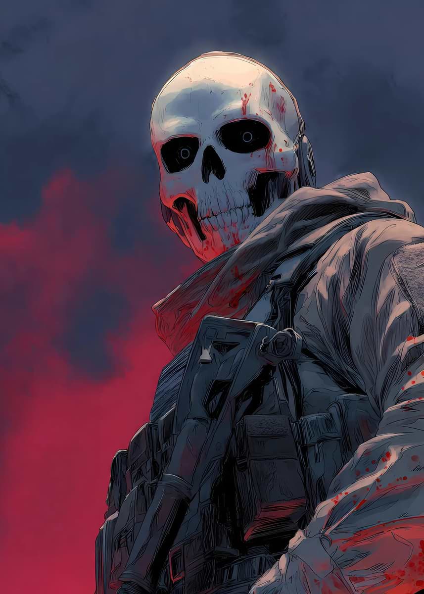 'Skull Masked Soldier with Gun' Poster, picture, metal print, paint by ...