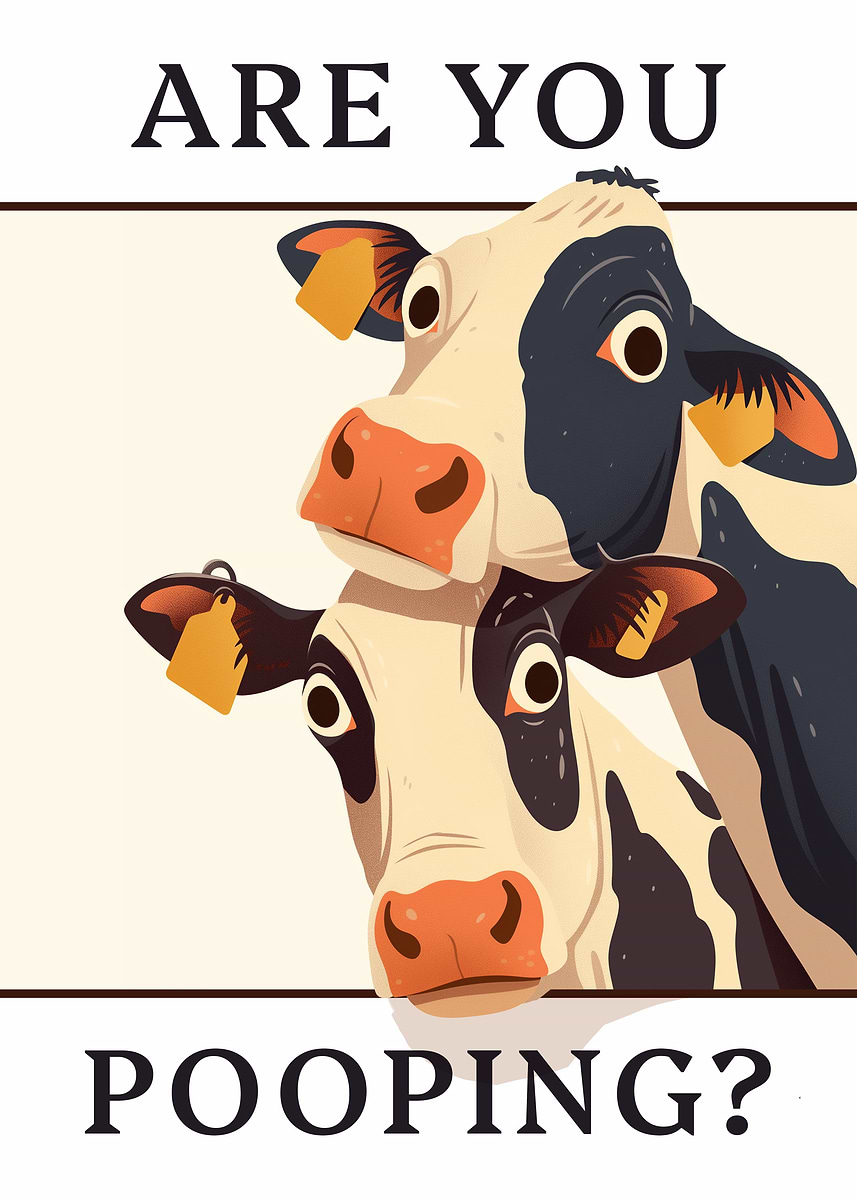 'Funny Cows Asking 'Are You Pooping?'' Poster, picture, metal print ...