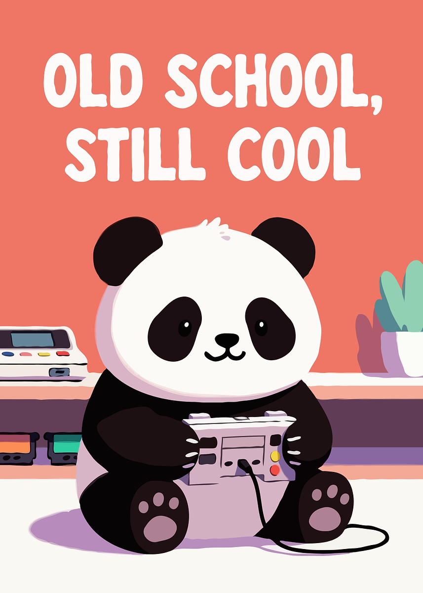 'Panda playing retro video games' Poster, picture, metal print, paint ...