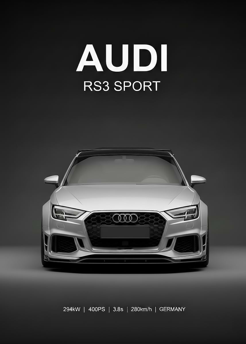 'silver Audi RS3 Sport Car poster' Poster, picture, metal print, paint ...