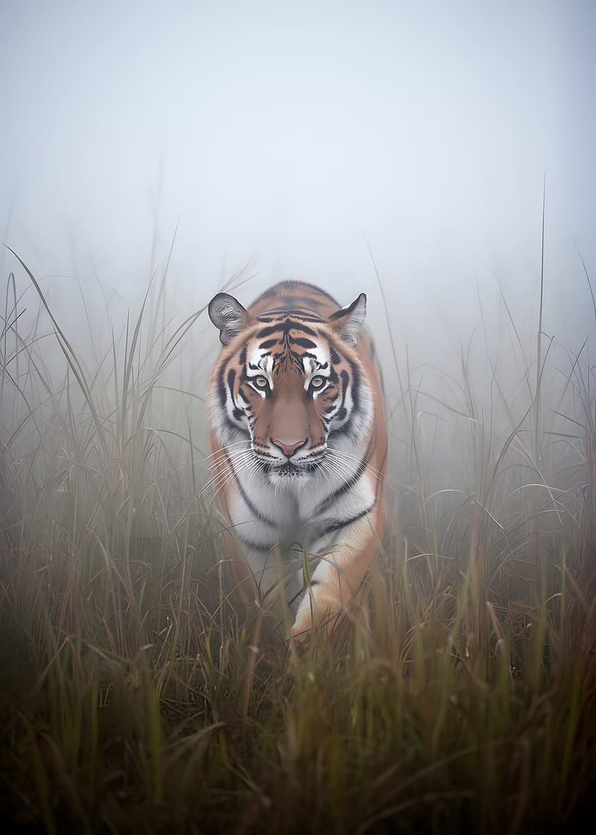 'Tiger emerging from fog' Poster, picture, metal print, paint by TUTULA ...