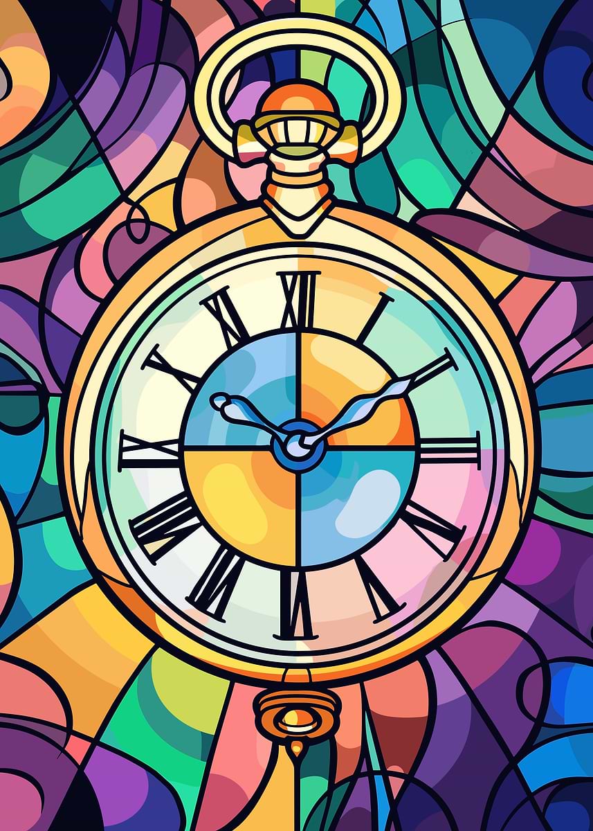 'Stained Glass Pocket Watch Art' Poster, picture, metal print, paint by ...