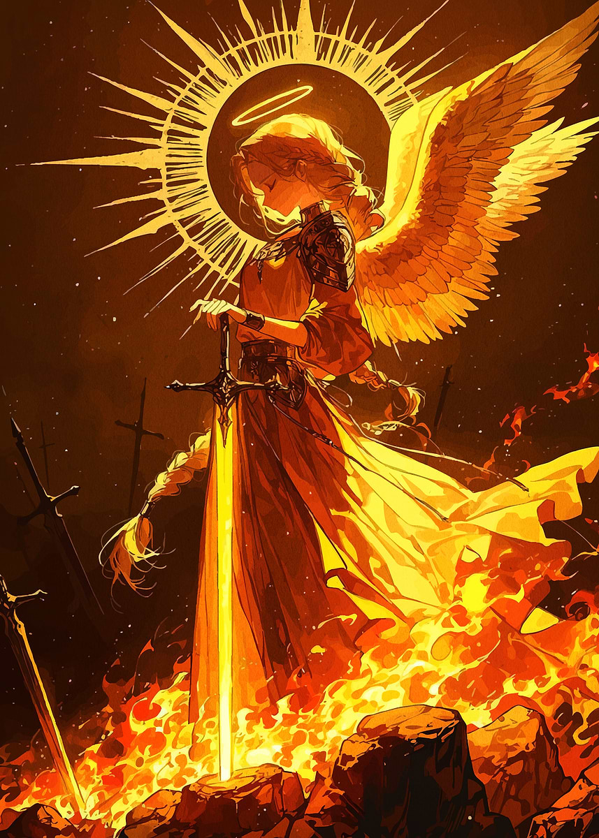 'Fiery Angel Warrior with Sword' Poster, picture, metal print, paint by ...