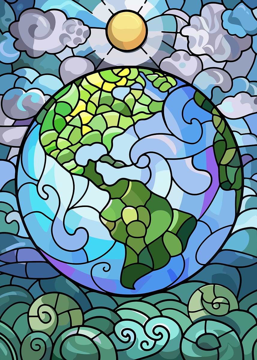 'Stained Glass Earth and Sun' Poster, picture, metal print, paint by ...