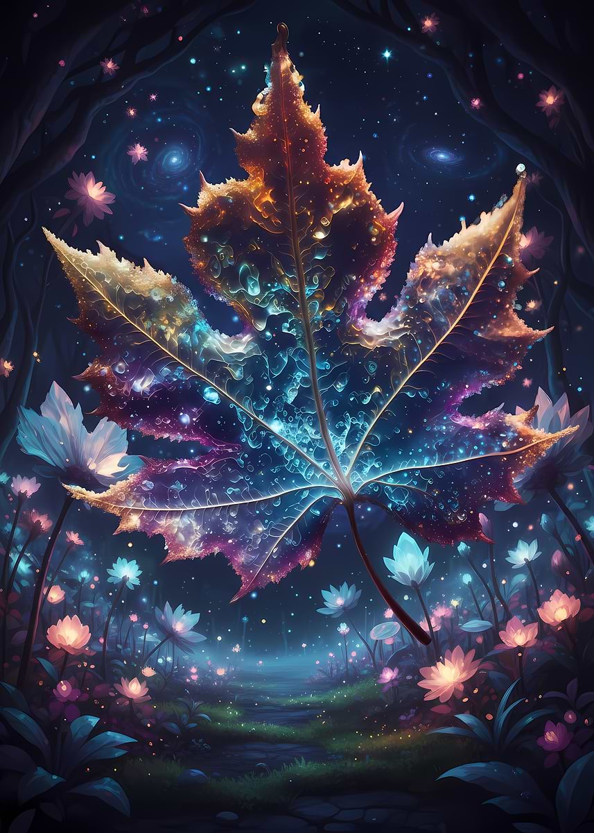 'Magical Galaxy Leaf in Enchanted Forest' Poster, picture, metal print ...