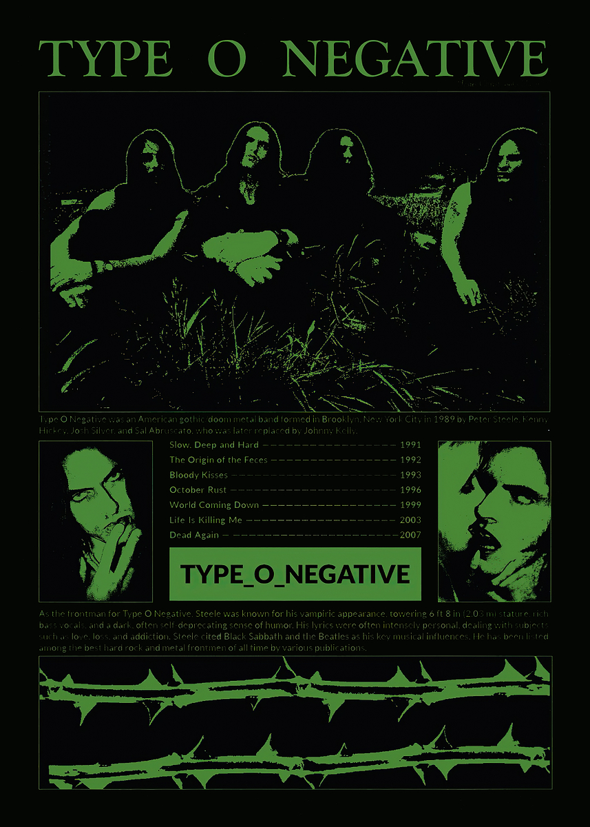 'Type O Negative Band Poster' Poster, picture, metal print, paint by ...