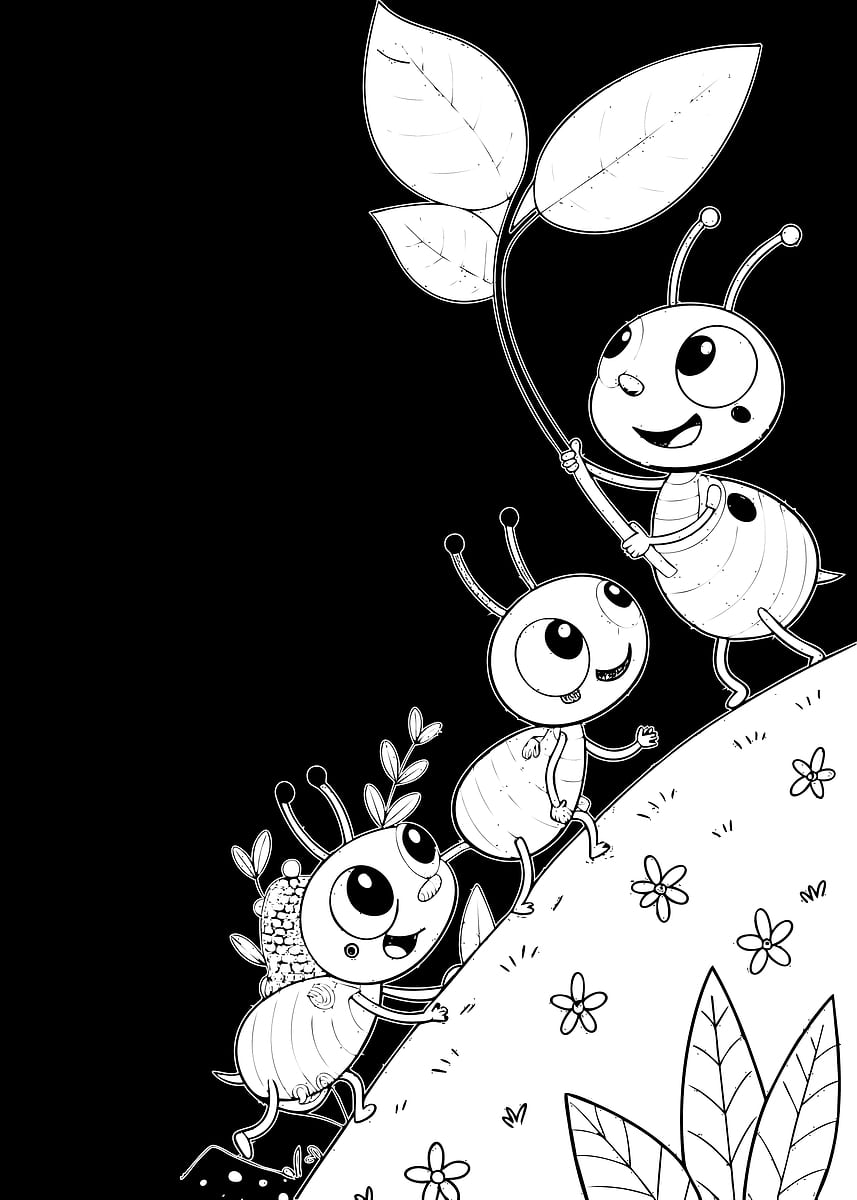 'Three cute bugs climbing a hill' Poster, picture, metal print, paint ...