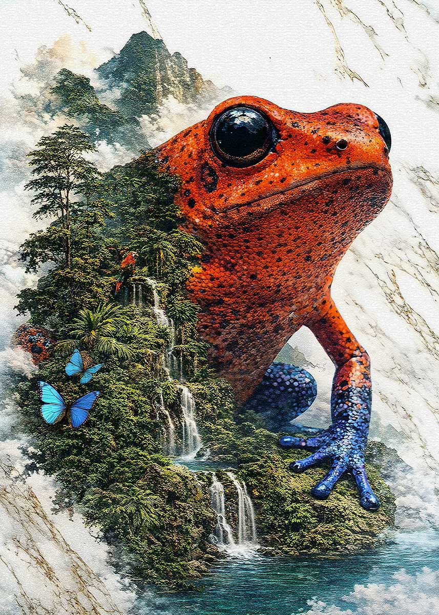 'Blue legged Strawberry Frog of the Cattail' Poster, picture, metal ...