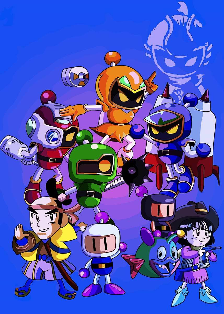 'Bomberman Characters Group' Poster, picture, metal print, paint by ...