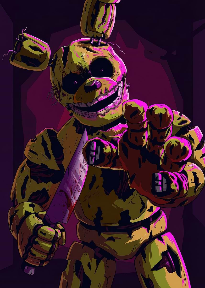 'Springtrap Holding a Bloody Knife' Poster, picture, metal print, paint ...