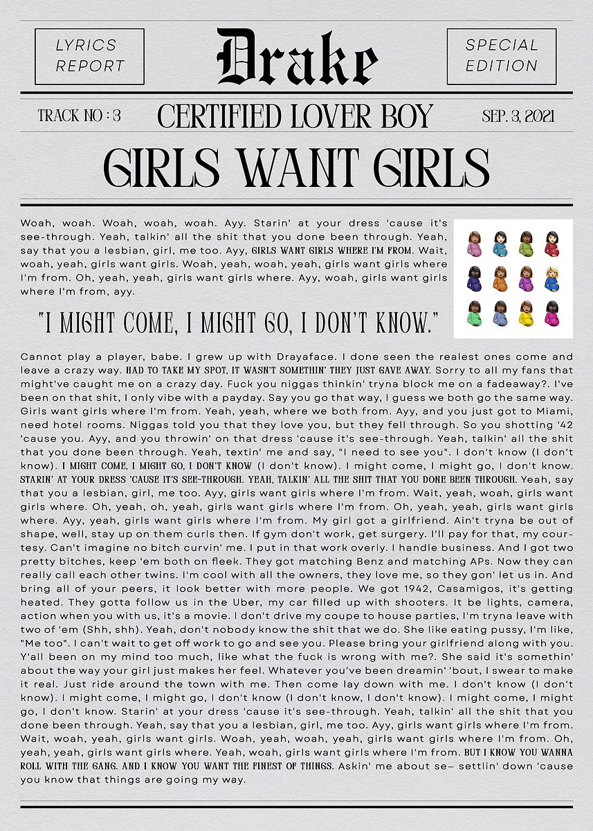 'Drake Girls Want Girls' Poster, picture, metal print, paint by ha ru ...