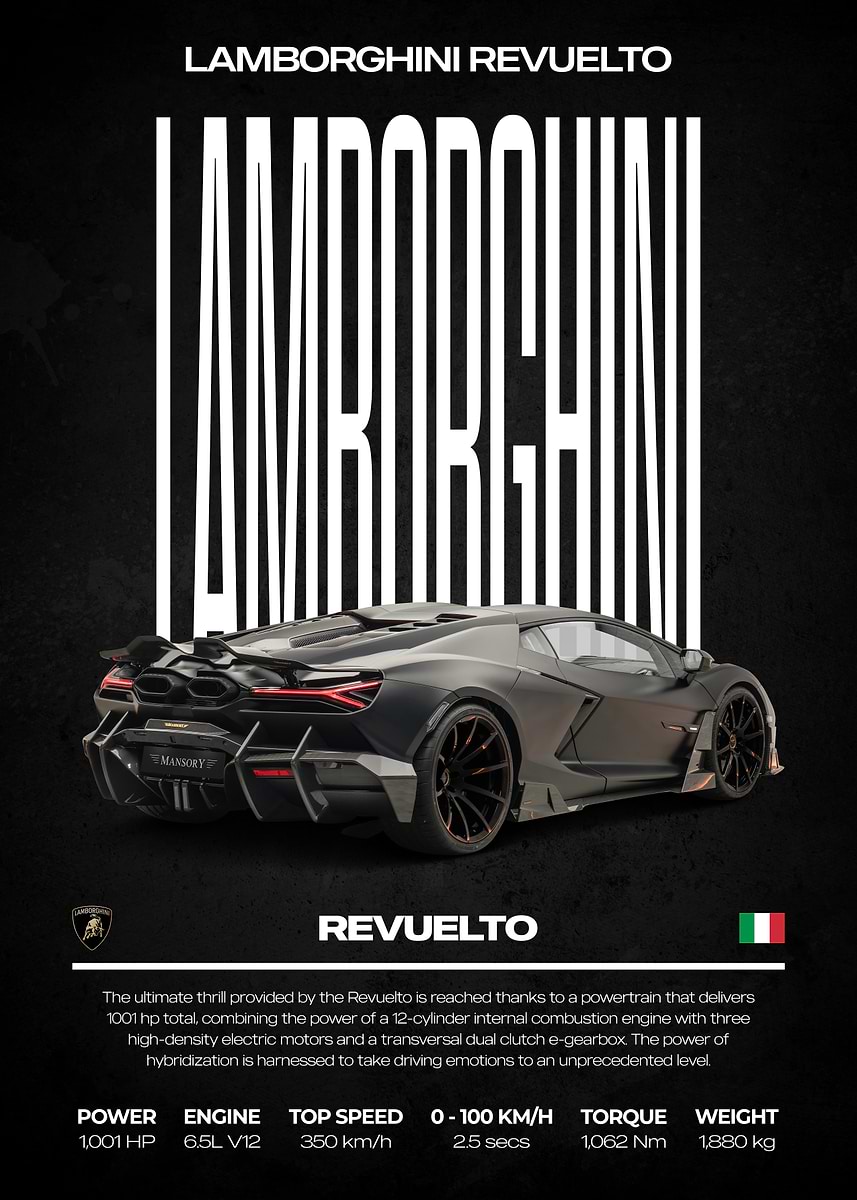 'Lamborghini Revuelto Poster' Poster, picture, metal print, paint by ...