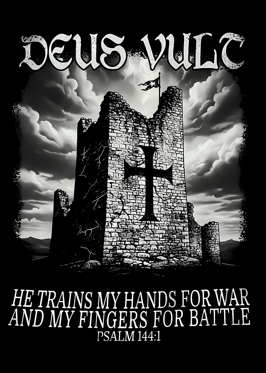 'Deus Vult Castle with Cross' Poster, picture, metal print, paint by ...