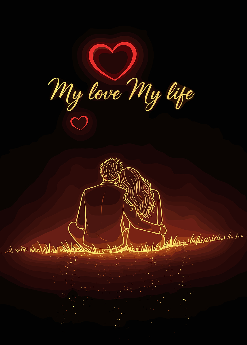 'Couple Embracing Under Hearts' Poster, picture, metal print, paint by ...
