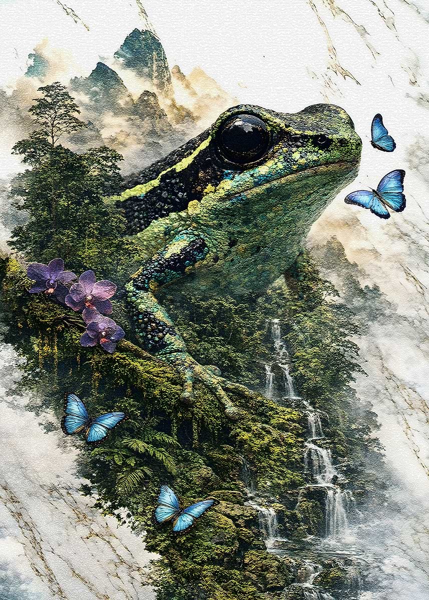 'Black Green Frog Swamp Muse' Poster, picture, metal print, paint by ...