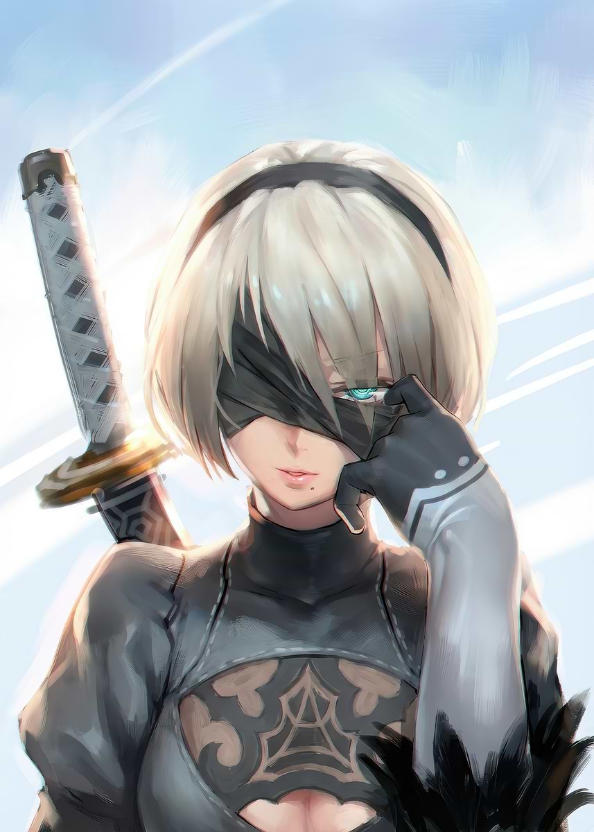 '2B with Katana Nier Automata' Poster, picture, metal print, paint by ...