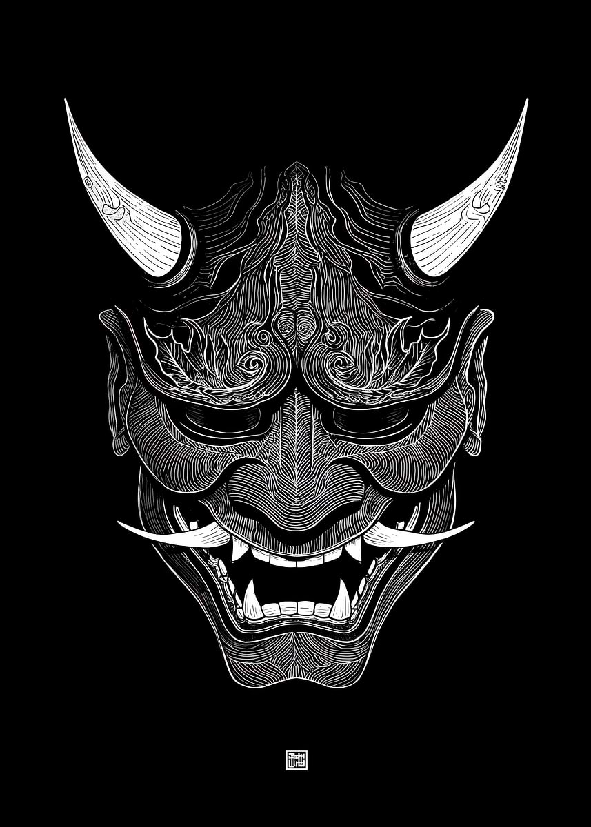 'Oni Mask Illustration' Poster, picture, metal print, paint by GLITCHED ...