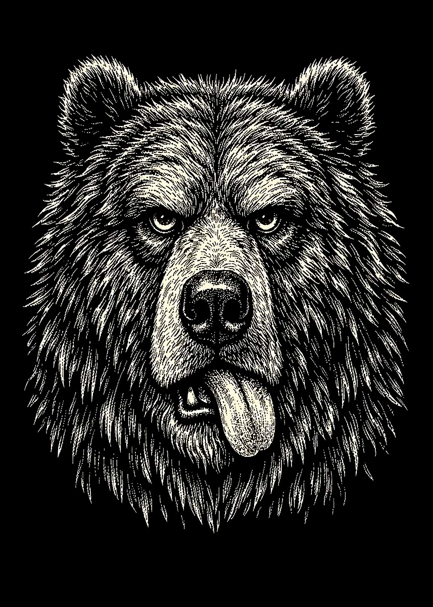 'Bear Head with Tongue Out' Poster, picture, metal print, paint by J ...