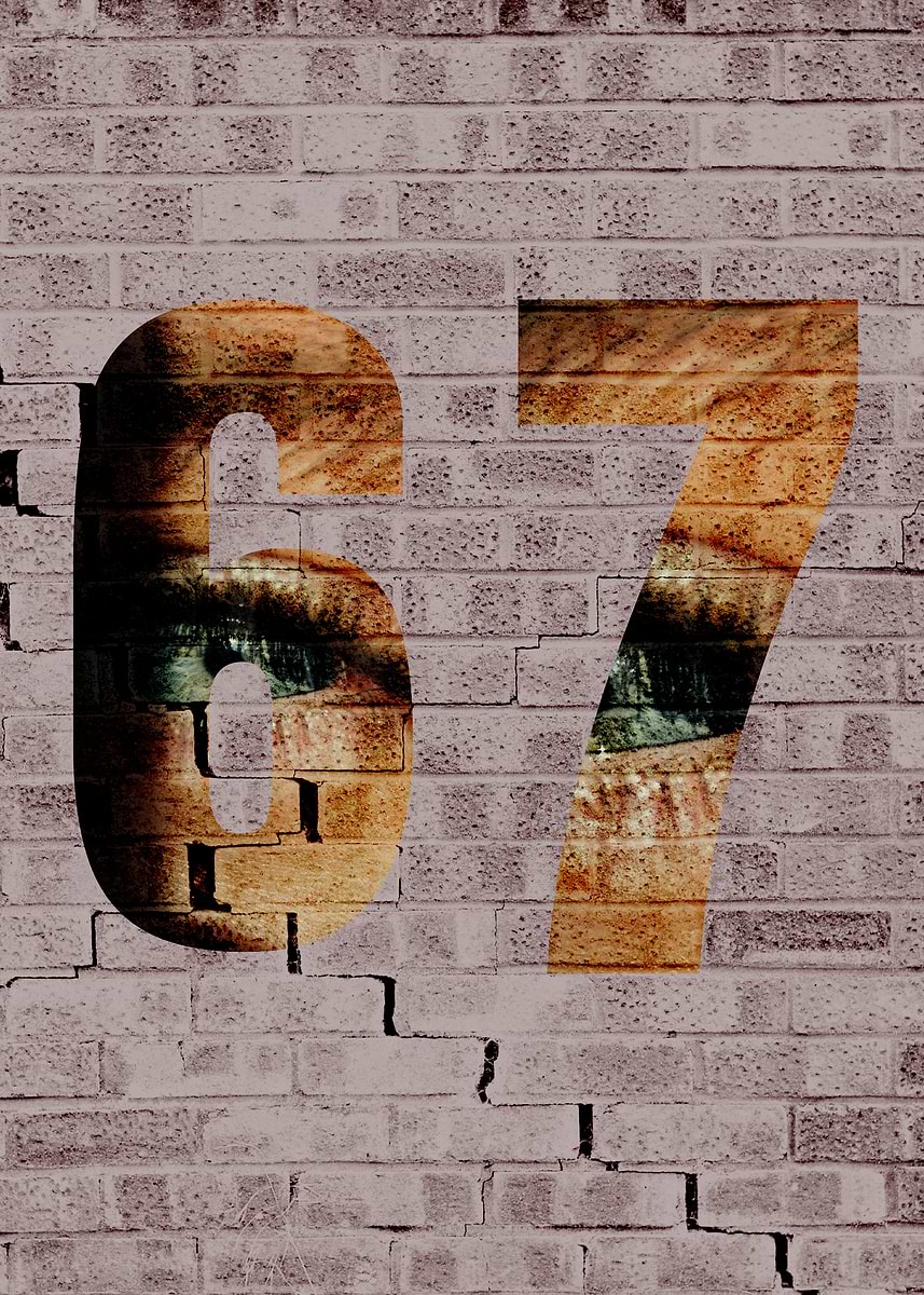 'Number 67 on Brick Wall' Poster, picture, metal print, paint by COLOR ...
