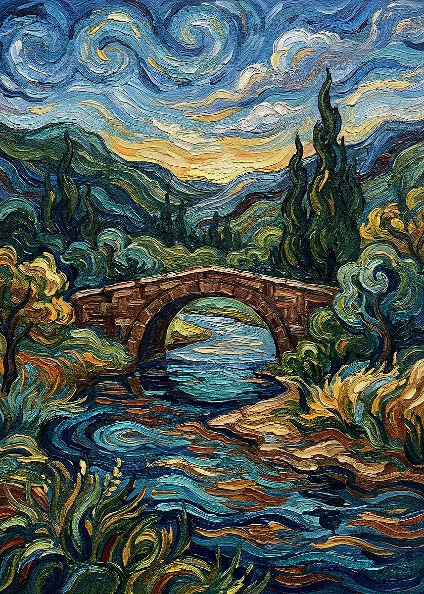 'Impressionist Bridge Over Water' Poster, picture, metal print, paint ...