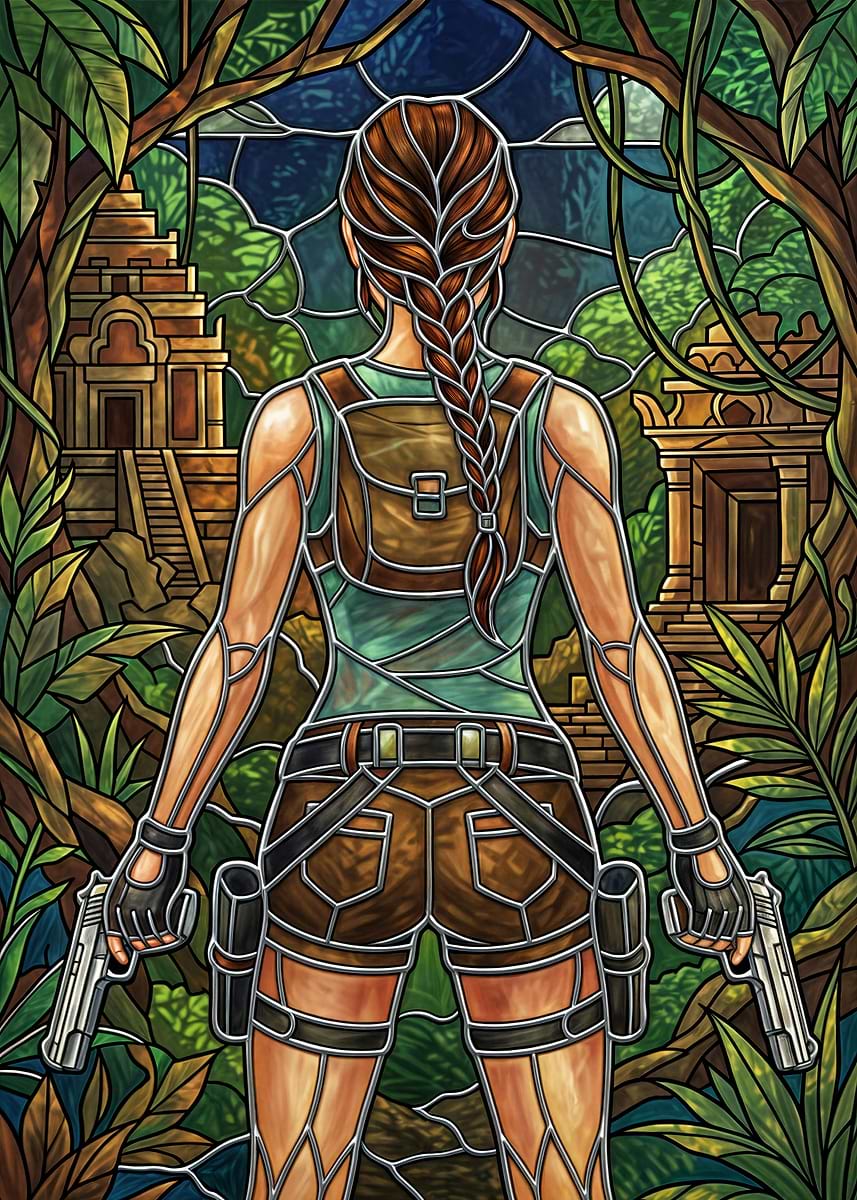 'Lara Croft in a Jungle Temple' Poster, picture, metal print, paint by ...