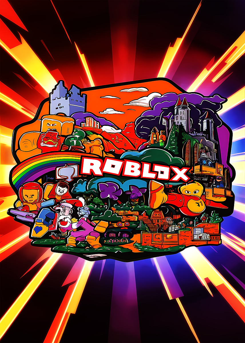 'Roblox Collage with Castles and Characters' Poster, picture, metal ...