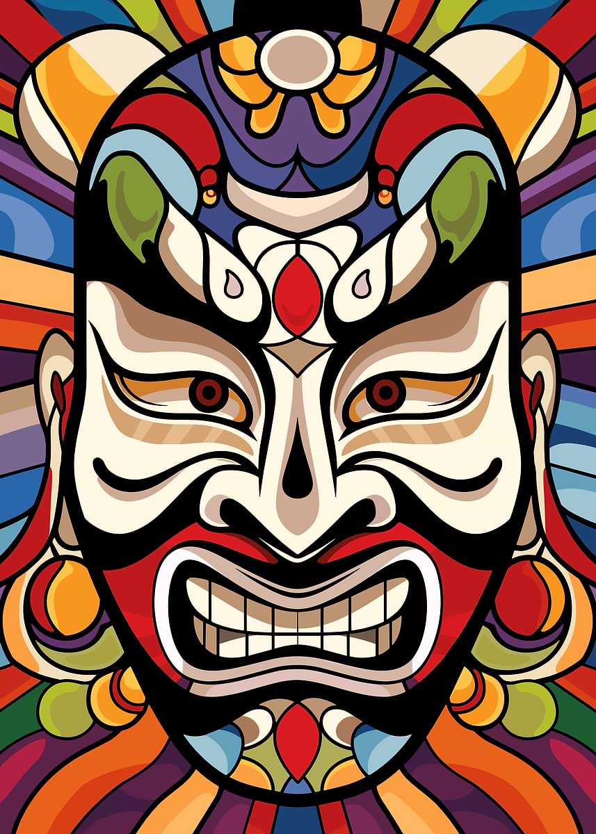 'Vibrant Kabuki Mask Art' Poster, picture, metal print, paint by James ...
