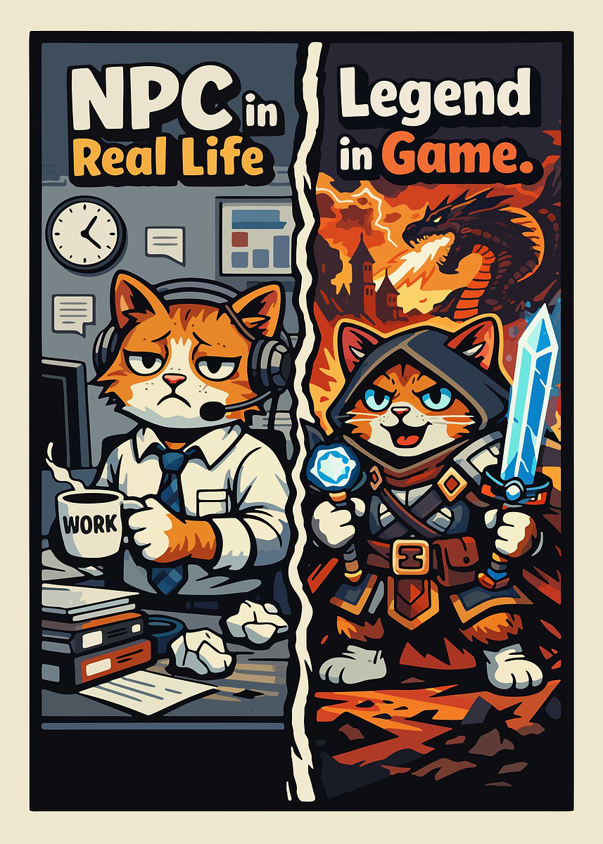 'NPC in Real Life vs. Legend in Game' Poster, picture, metal print ...