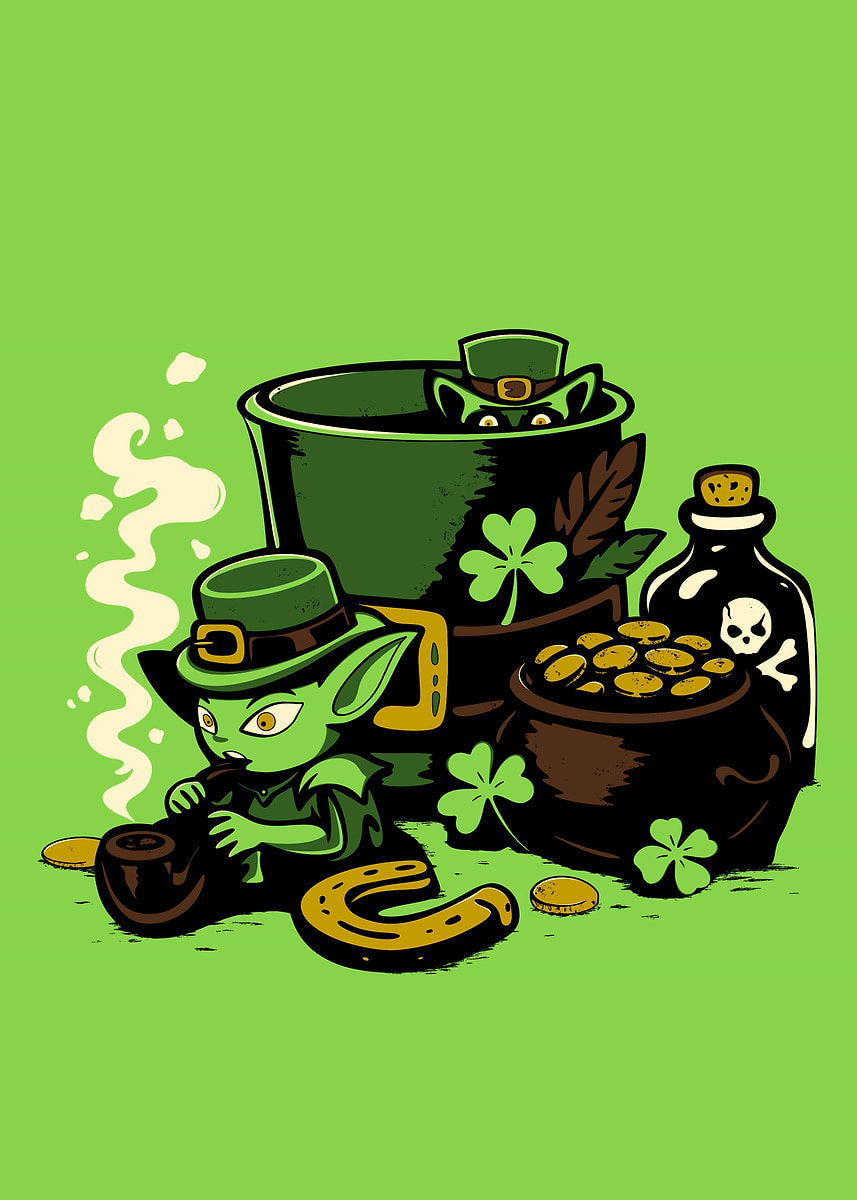 'Leprechaun with Pot of Gold' Poster, picture, metal print, paint by ...