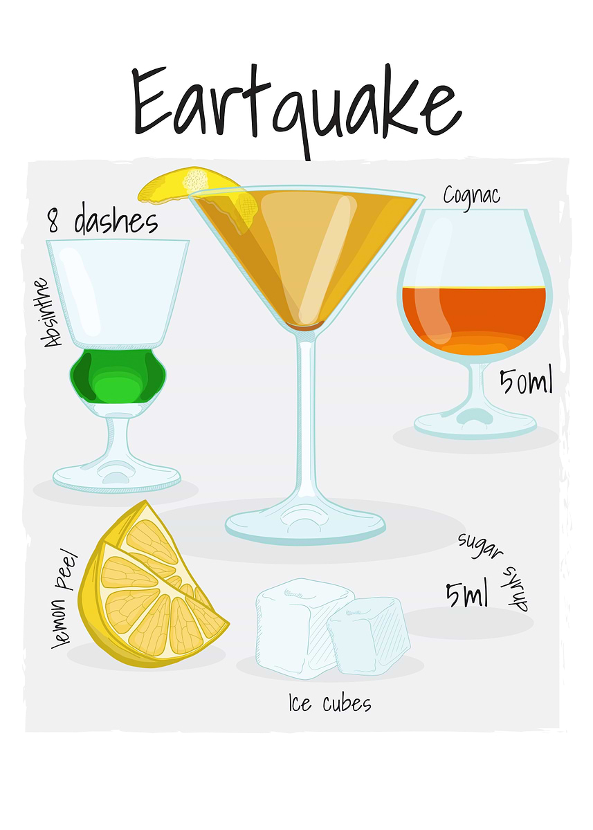 'Earthquake Cocktail Recipe' Poster, picture, metal print, paint by ...