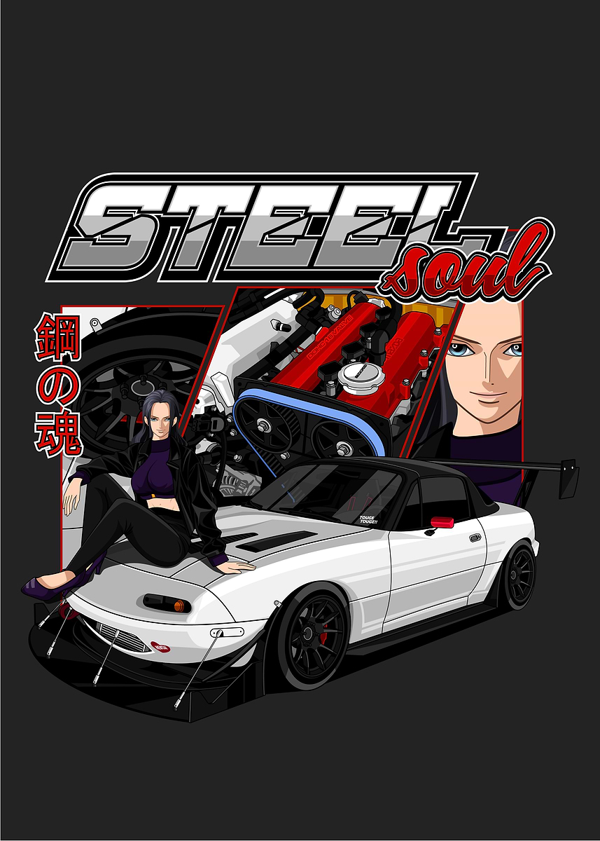 'Anime Girl with Mazda Miata Drift' Poster, picture, metal print, paint ...