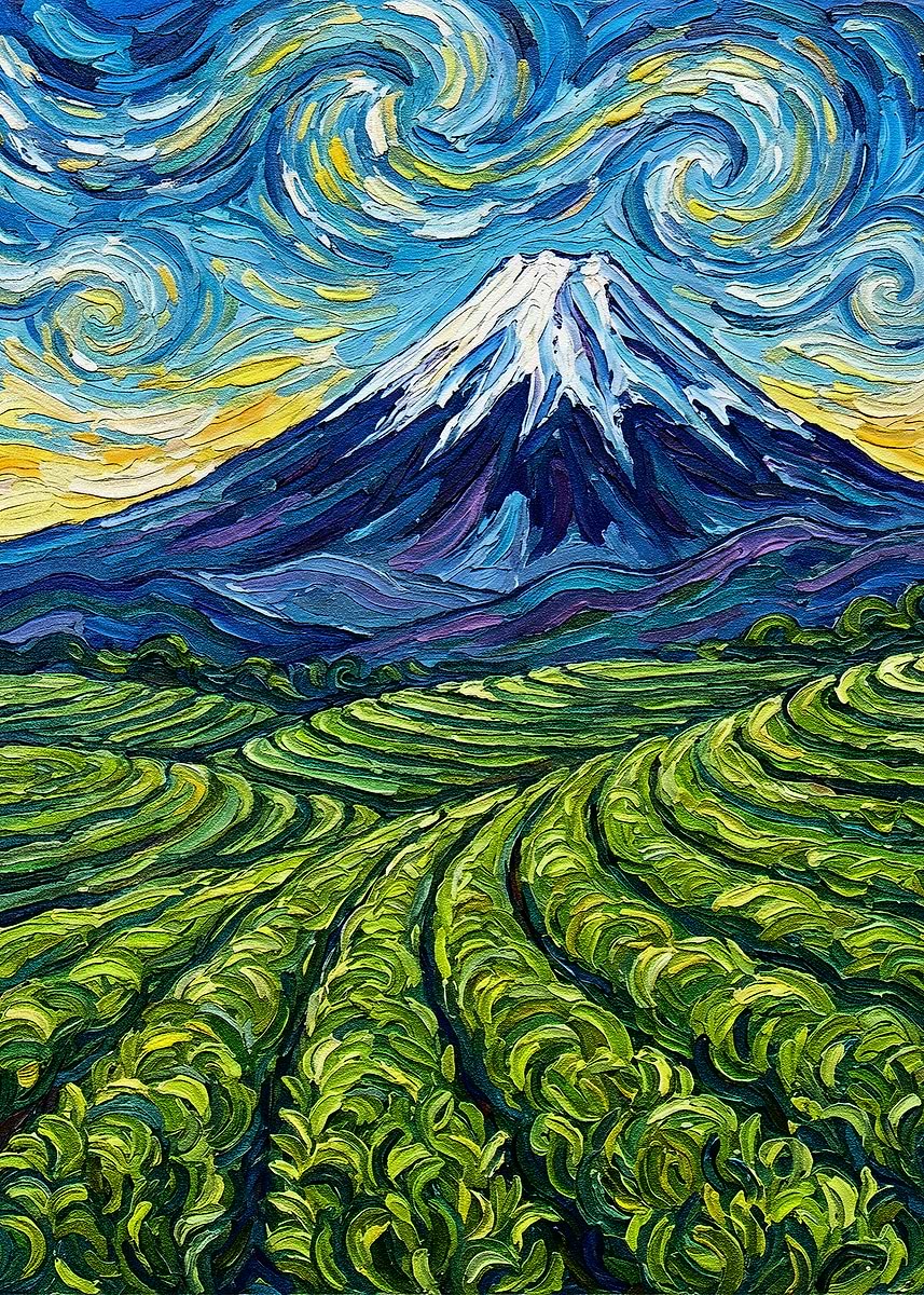 'Mount Fuji in Starry Night Style' Poster, picture, metal print, paint ...