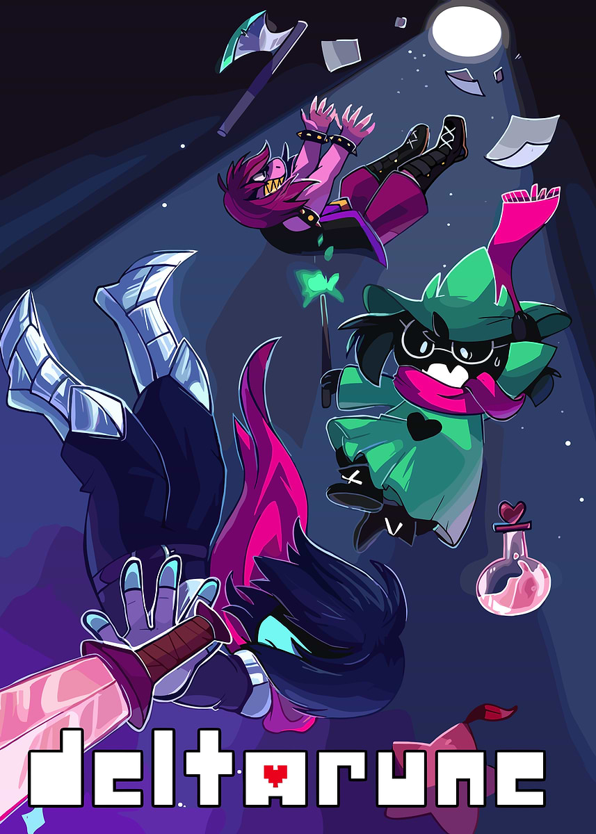 'Deltarune Characters Falling' Poster, picture, metal print, paint by ...