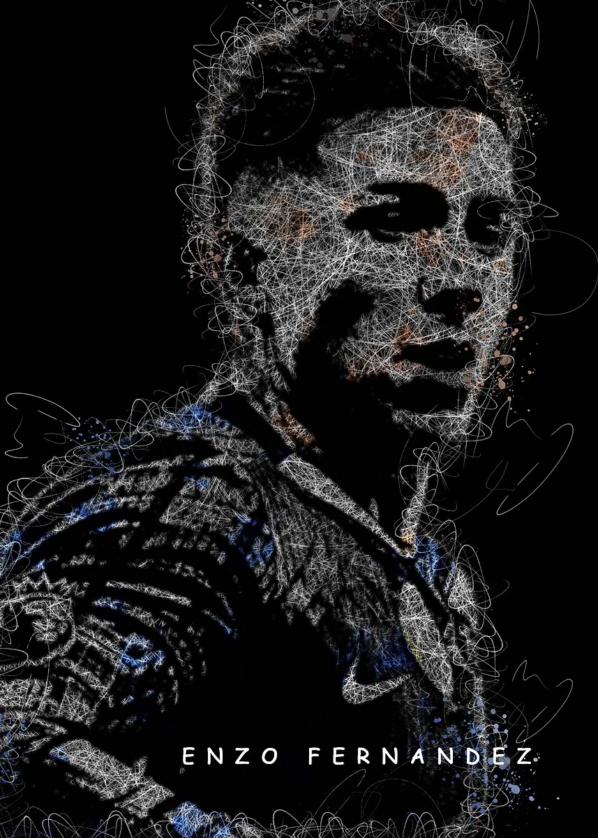 'Enzo Fernandez Scribble Portrait' Poster, picture, metal print, paint ...