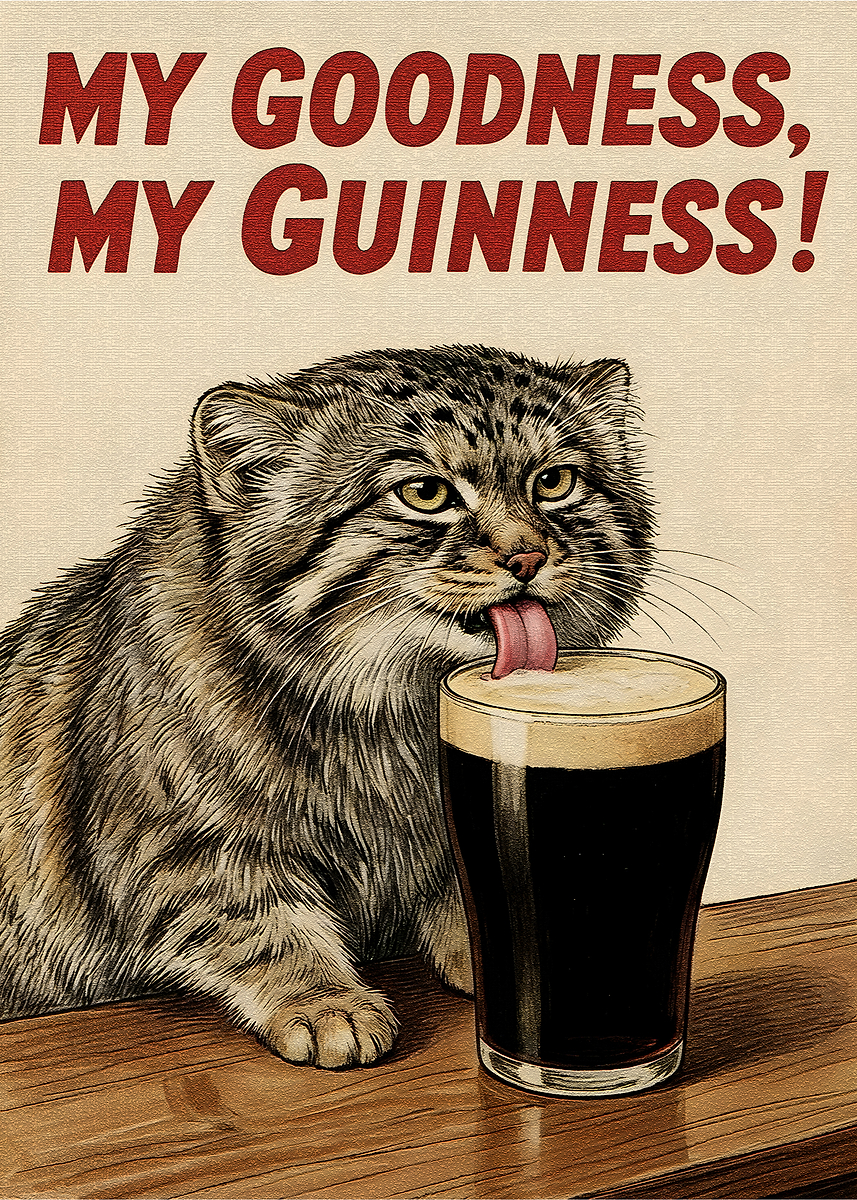 'Cat Drinking Guinness' Poster, picture, metal print, paint by Diamond ...
