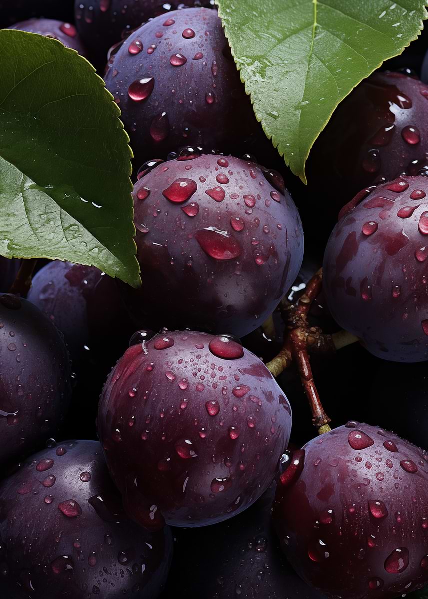 'Plums with Water Droplets' Poster, picture, metal print, paint by ...