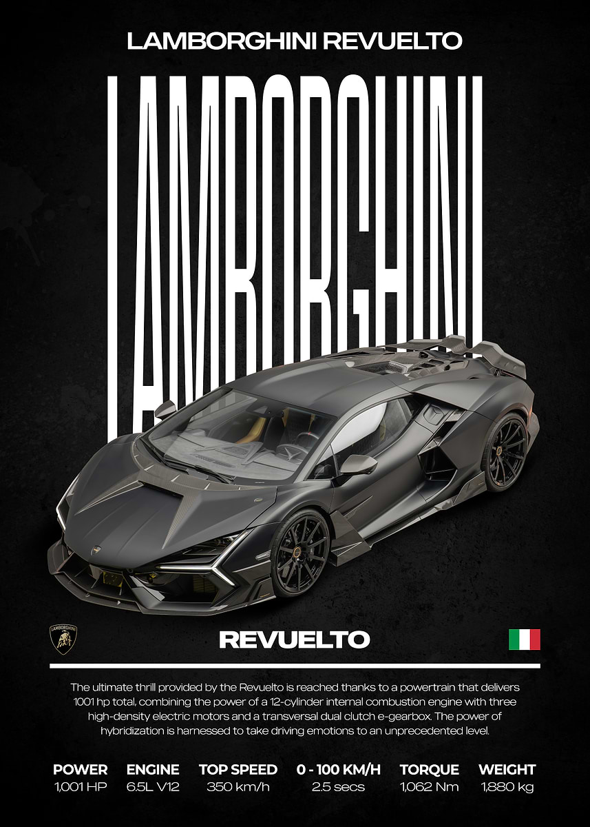 'Lamborghini Revuelto Poster' Poster, picture, metal print, paint by ...