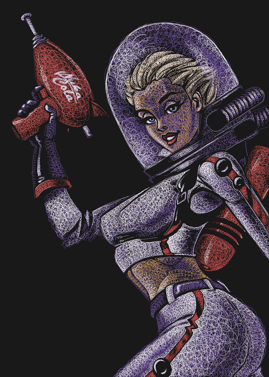 'Retro Astronaut Pin-Up with Nuka-Cola Ray Gun' Poster, picture, metal ...