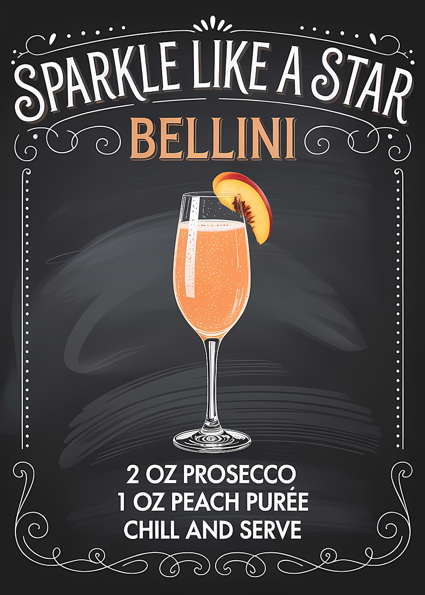 'Bellini Cocktail Recipe Chalkboard' Poster, picture, metal print ...