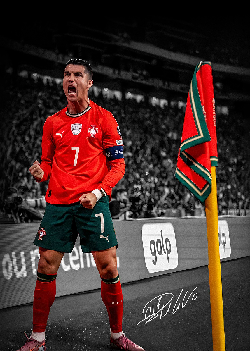 'Cristiano Ronaldo celebrating a goal' Poster, picture, metal print ...