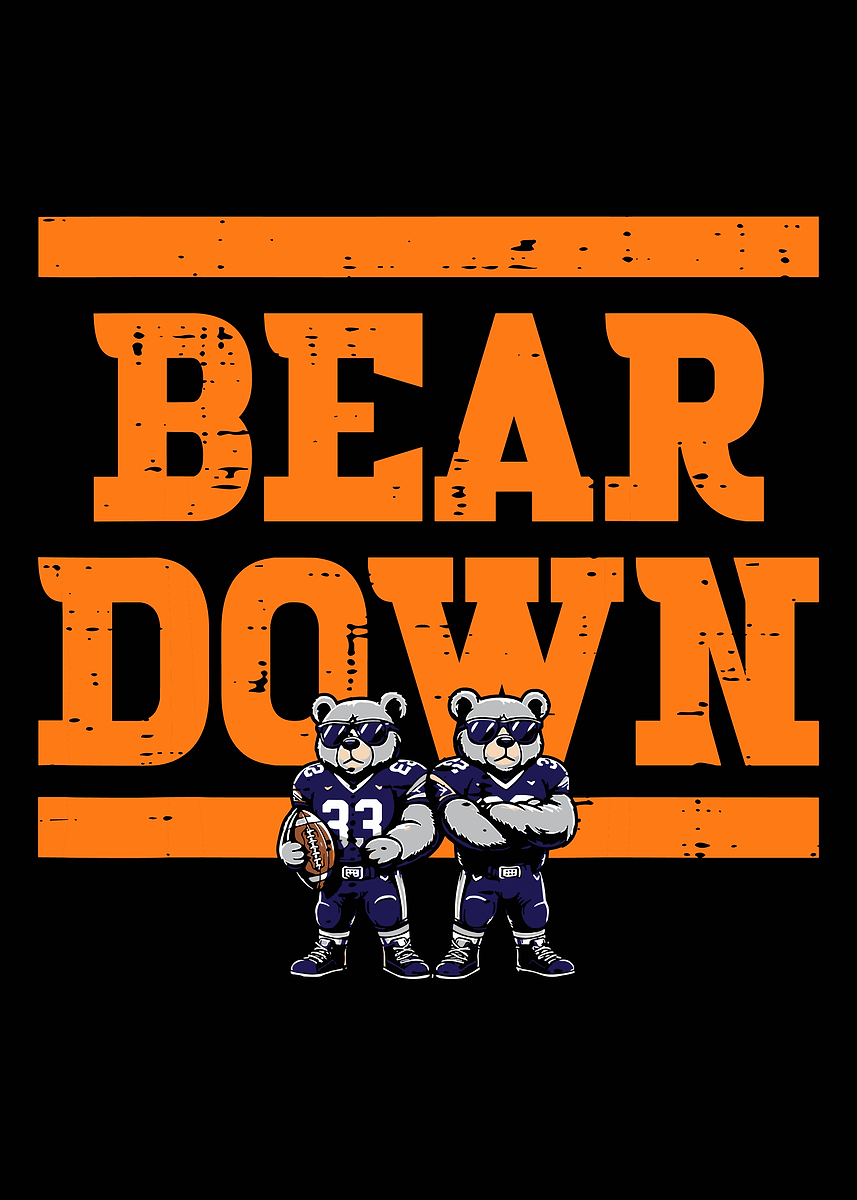 'Bear Down Football Poster, Tough Bear Team Wall Art, Bold Sports ...