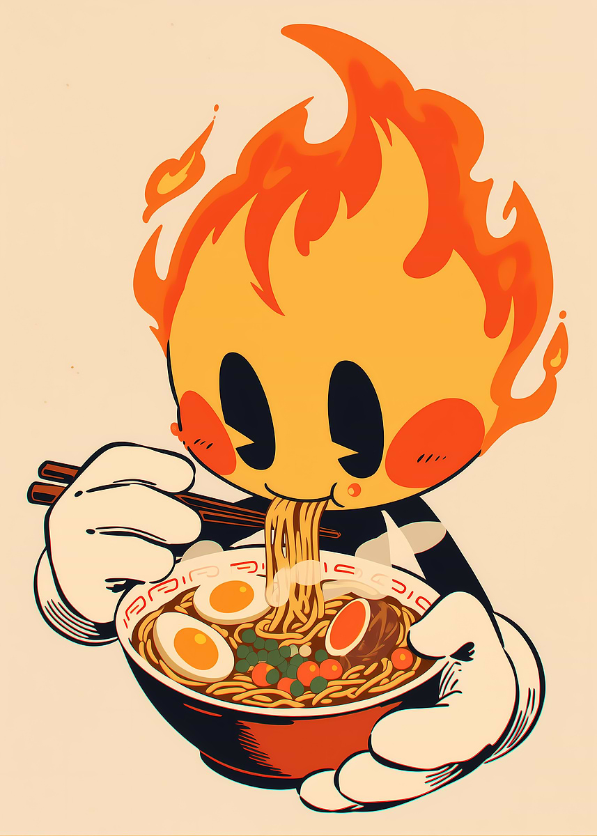 'Fiery Spirit Eating Ramen' Poster, picture, metal print, paint by ...